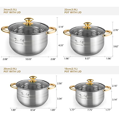 BAERFO Pots and Pans Set -8 Piece Stainless Steel Kitchen Cookware Set,Pots and Pans Set Nonstick cooking sets,suitable for Gas, Electric & Induction, Dishwasher Safe