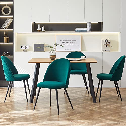 NORDICANA Dining Table Chair Set, 5 Piece Rectangular 49 in Faux Wood Grain Dinner Table with Kelly Green Velvet Upholstery Side Chairs for 4 People, Space-Saving for Dining Room, Kitchen