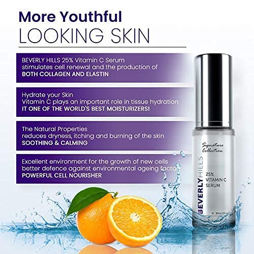 Beverly Hills Vitamin C Serum for Face, Unisex, Skin Serum, Hydrating and Protective, Soothes Irritation, 25% Vitamin C, 1 oz