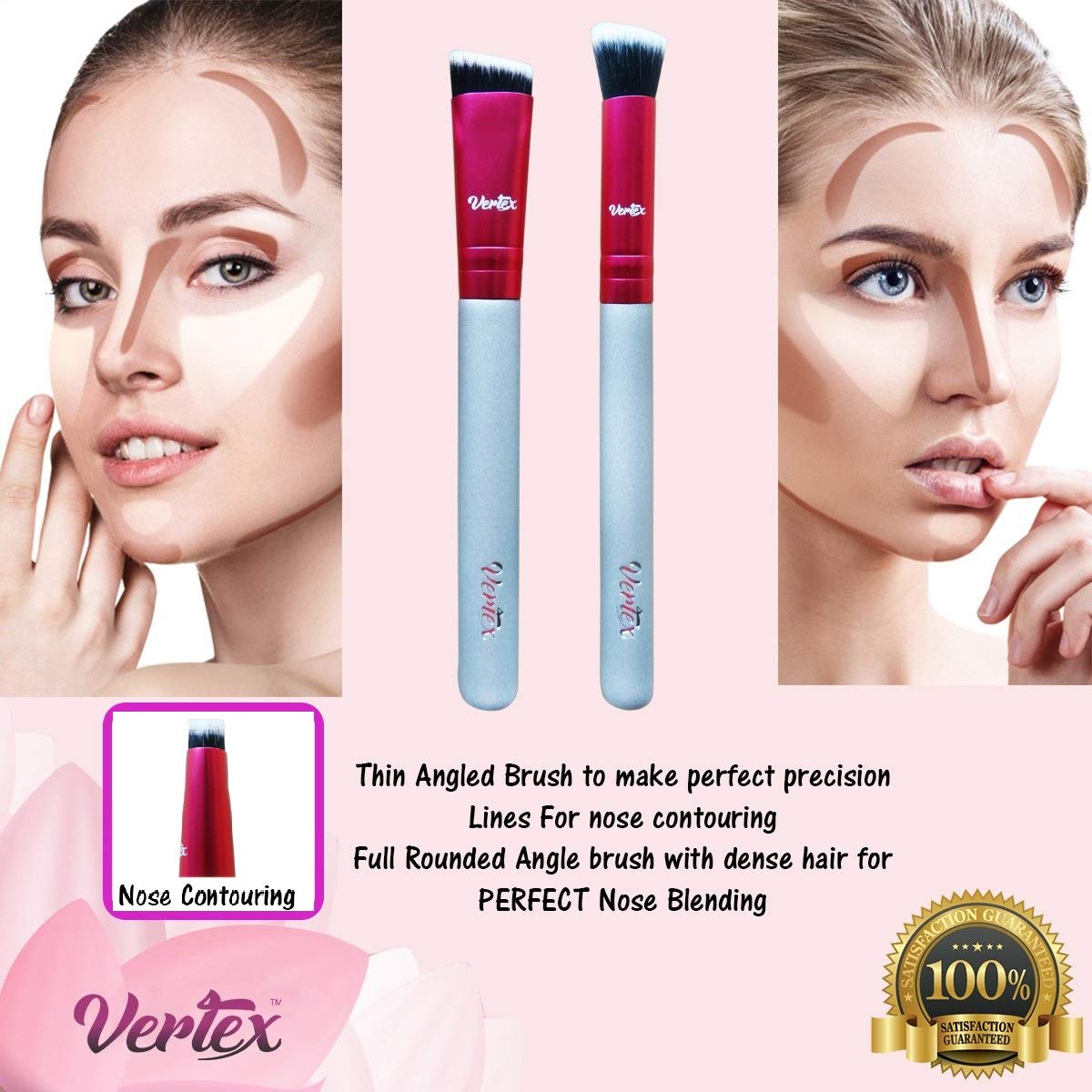 Nose Contour Brush Contouring Makeup Brush Set - Sculpting Blending Real Brush Hair Angled Blush Techniques Dramatic Cheekbones Highlighting Bronzer Palette Powder Concealer Foundation Cream