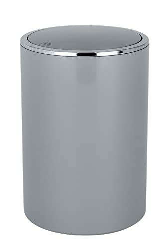 WENKO Inca Trash Can with Lid, Waste Bin with Swing Lid, Small Trash Can, Mini Trash Can, Small Garbage Can, Small Waste Basket, 1.3 Gal, Ø 7.28 x 10.04 in, Gray