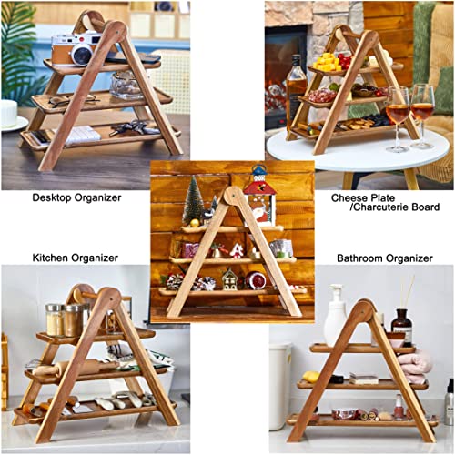 Noriginalic 3 Tier Serving Tray Acacia Wood Serving Tray for Party Charcuterie Boards Fruit Bowl Cupcake Stand