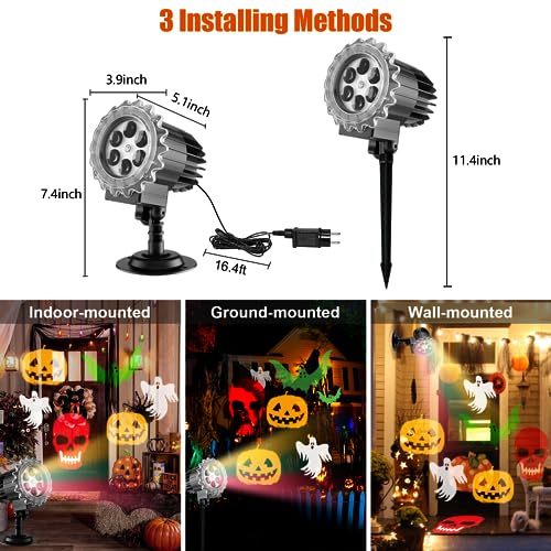 Beforalla Brighter Halloween Decorations Projector Lights Outdoor 2023 Upgrade, Halloween Skeleton Ghost Bats Pumpkin Decor Light for Outside The House/Window/Garden (YU01)