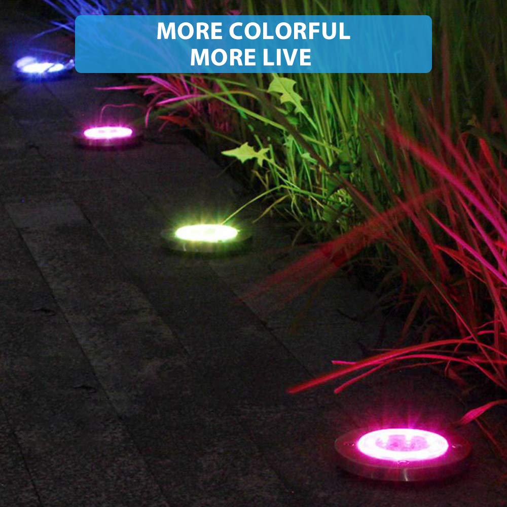 Biling Solar Ground Lights Outdoor Grid Design Shell, Solar Powered Frosted Black Outdoor Waterproof, 8 LED Solar Disk Lights for Pathway Garden Yard Landscape Patio Lawn - Warm White (4 Pack)