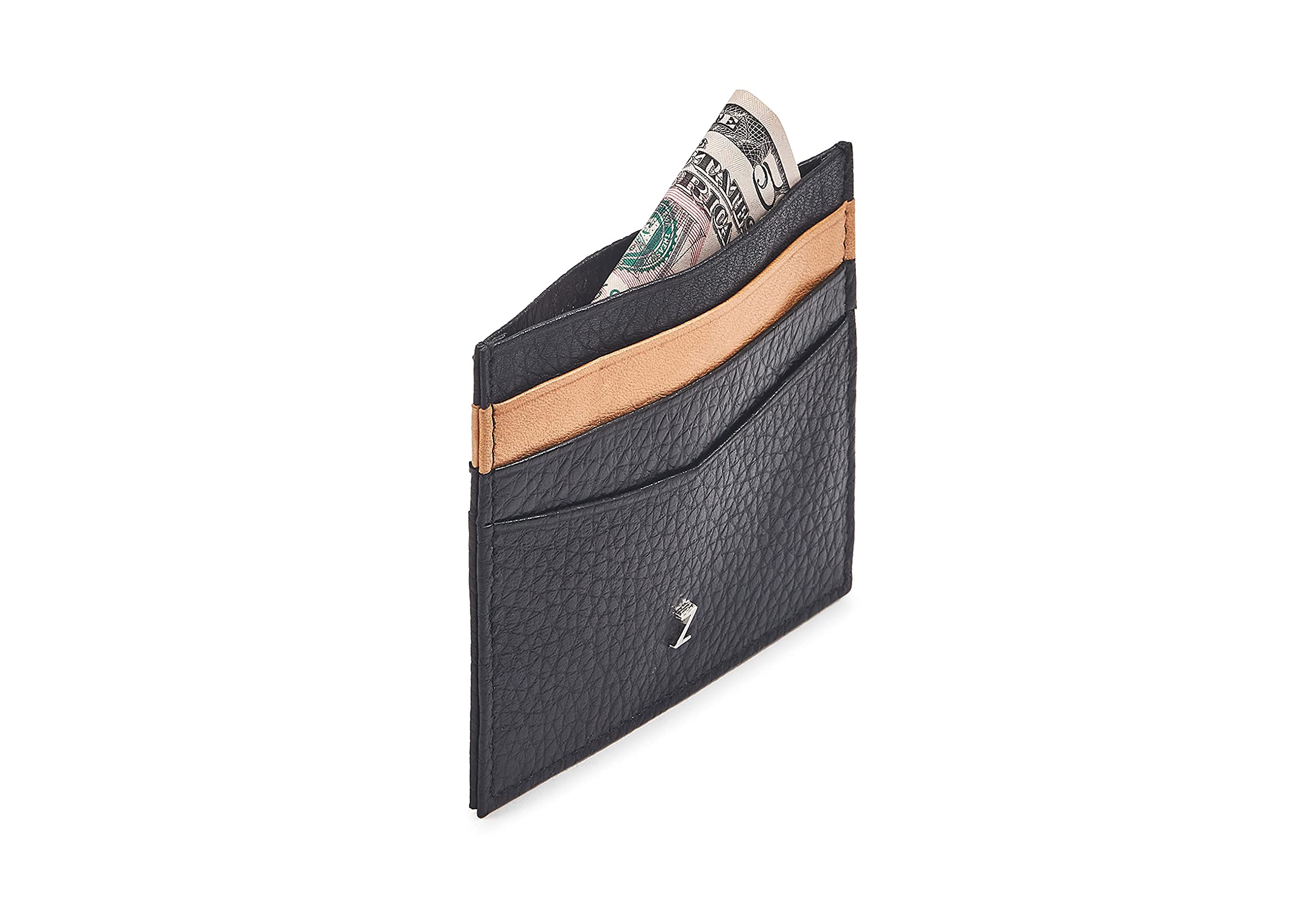 Zinda Genuine Leathers Card Holder Slim Wallet Unisex RFID Protection (Black/Tan)