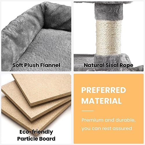 SHA CERLIN 68 Inches Multi-Level Large Cat Tree for Large Cats/Big Cat Tower with Cat Condo/Cozy Plush Cat Perches/Sisal Scratching Posts and Hammocks/Cat Activity Center Play House, Grey