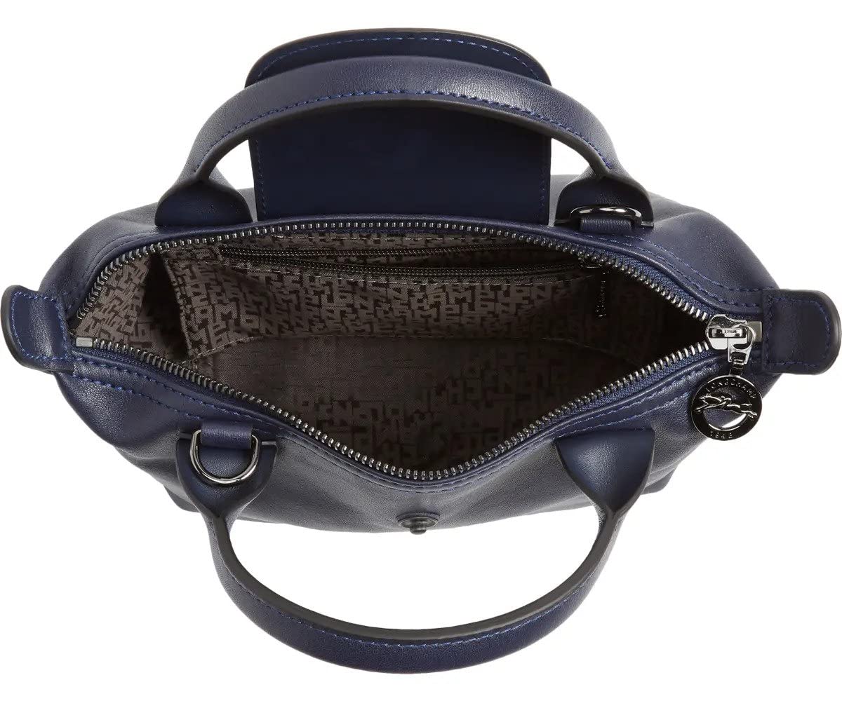Longchamp Ladies Le Pliage Cuir Mini Top Handle Bag-Navy