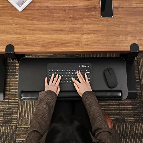 ERGOMOER Large Keyboard Tray Under Desk, C-clamp Mount System, Slide-Out Computer Keyboard Tray Fits Full Size Keyboard and Mouse for Computer Desk Office Desk and Standing Desk (Mat)
