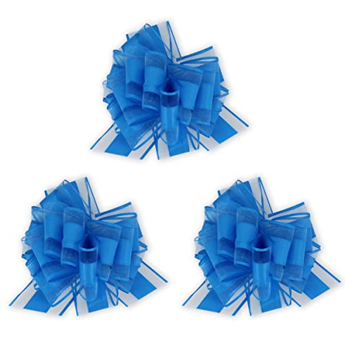 Insta Bows 8 Inch Big Bow for Bike Blue Lace & Ribbon Pull Bow Makes Large Bow Perfect for Really Giant Gift Wrapping Present Or Toy Car 3 Instant Bows for Big Christmas Gifts