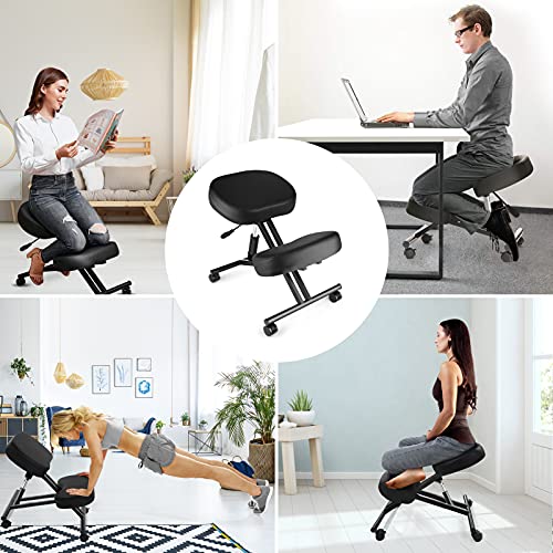 Ergonomic Kneeling Chair for Office, Height Adjustable Stool with Thick Foam Cushions for Home and Office, Angled Seat to Improve Posture - Relieve Neck & Back Pain, Upgraded Pneumatic Pump