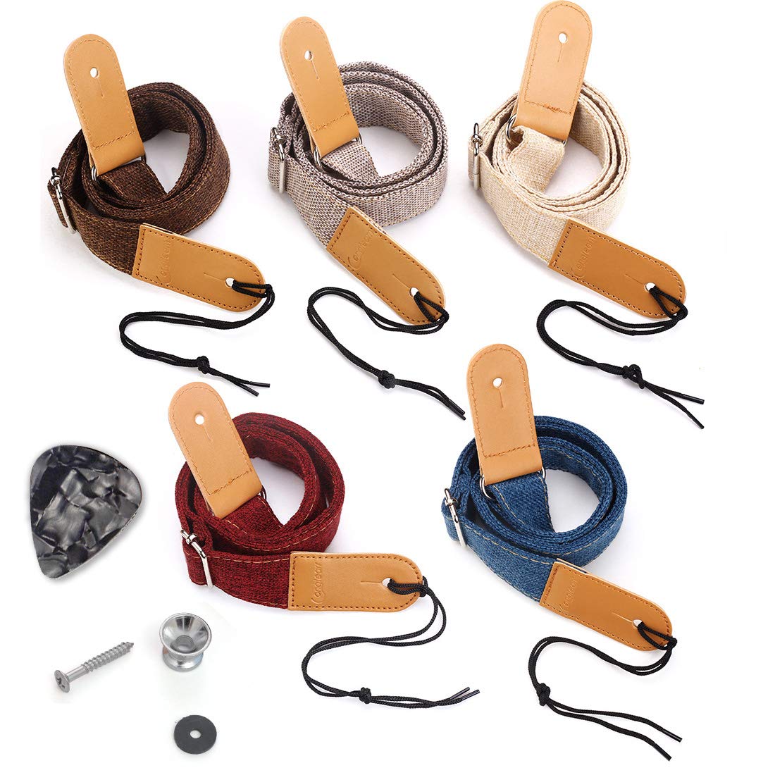 Longteam Simple Linen Leather Ukulele Strap Adjustable Length Durable Uke Straps with Nail, Rope, Picks (Coffee)