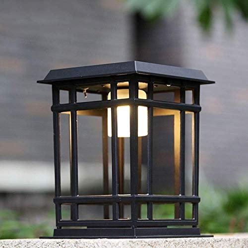 ZMY IP55 Waterproof Door Exterior Pillar Light Rainproof Aluminum Post Lighting Lawn Garden Retro Column Lantern Solar Outdoor Home Landscape Pathway Fixture