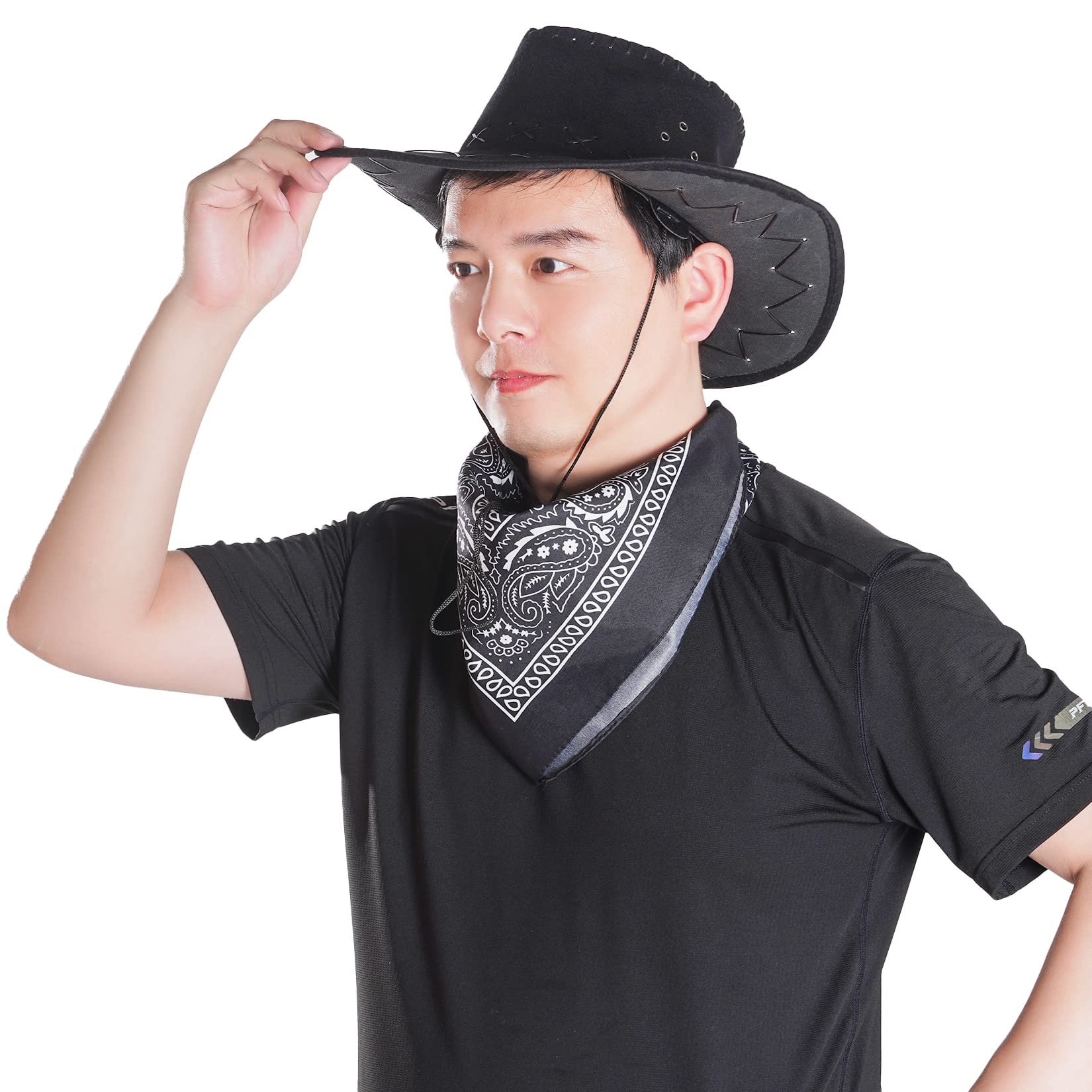 choyaxo Western Cowboy Costume Set Including Cowgirl Hat Heart Shaped Sunglasses and Bandana for Halloween,Black