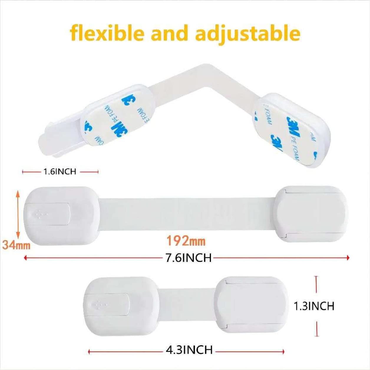 Child Safety Cabinet Locks - (8Pack) Baby Proofing Latches to Drawer-Door Fridge-Oven-Toilet Seat-Kitchen-Cupboard with 3M Adhesive-Adjustable Strap with Extra Replacement Tapes