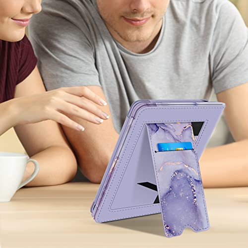 Fintie Stand Case for 6" All-New Kindle (2022 Release) - PU Leather Cover with Card Slot & Hand Strap for Kindle 2022 11th Generation Model No. C2V2L3 (NOT fit Paperwhite or Oasis), Lilac Marble