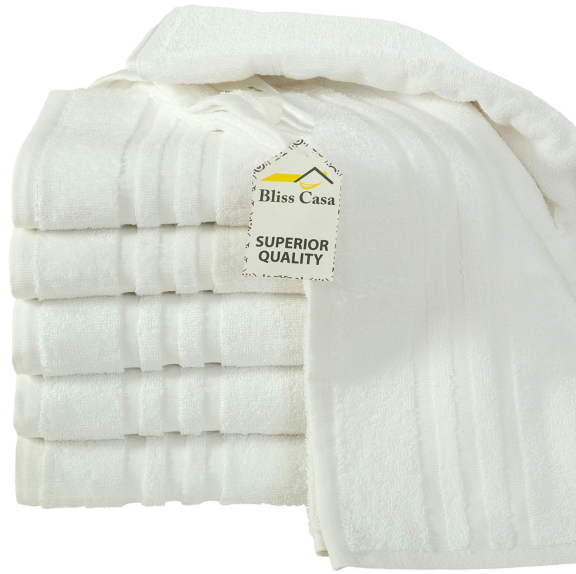 Bliss Casa Small Cotton Towels 20x40 Inch (6 Pack) Multipurpose Light-Weight & Absorbent Quick Drying Towels Set for Hand, Gym, Pool, Spa, Hotel and Salon (White)