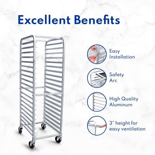 New Star Foodservice 36527 Commercial-Grade Aluminum 20-Tier Sheet Pan/Bun Pan Rack, 26" L x 20" W x 69" H with Brake Wheels