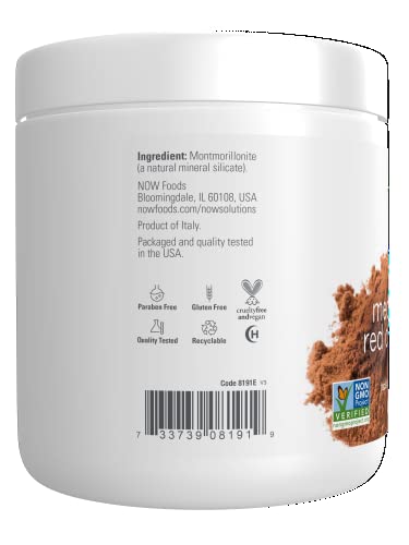 NOW Foods Solutions, Mediterranean Red Clay Powder, Pure Powder for Sensitive Skin Facial Mask, 14-Ounce