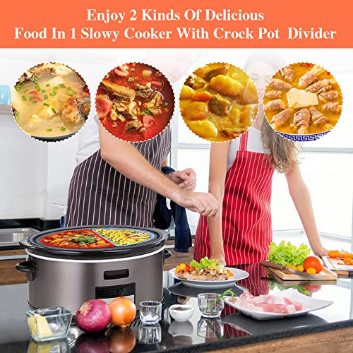 Nantala Slow Cooker Liners, 2 IN 1 Silicone Slow Cooker Divider Liners for 6 Quart Pot, BPA-Free & Reusable & Dishwasher Safe, Cooking Liners for Crock-Pot 6-7 Quart Oval Slow Cooke(Red+Blue)
