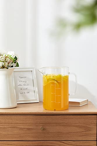 Glass Water Pitcher with Scale Line, Dinner Table Pitcher, Large Serving Carafe for Water, Juice, Sangria, Lemonade, and Milk, Clear Glass Beverage Pitcher (Clear, 85 oz)