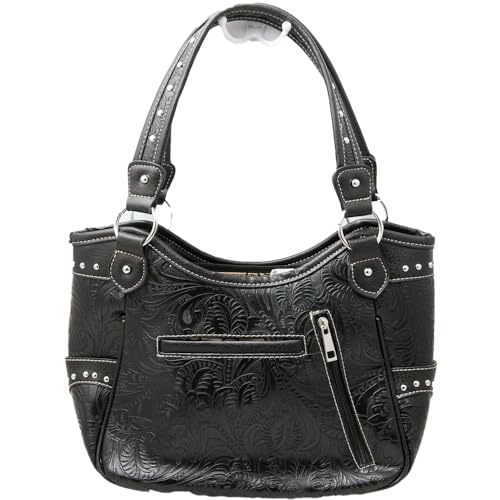 HW Collection Western Purse Rhinestone Cross Angelic Wings Women Handbag Wallet Set (Black)