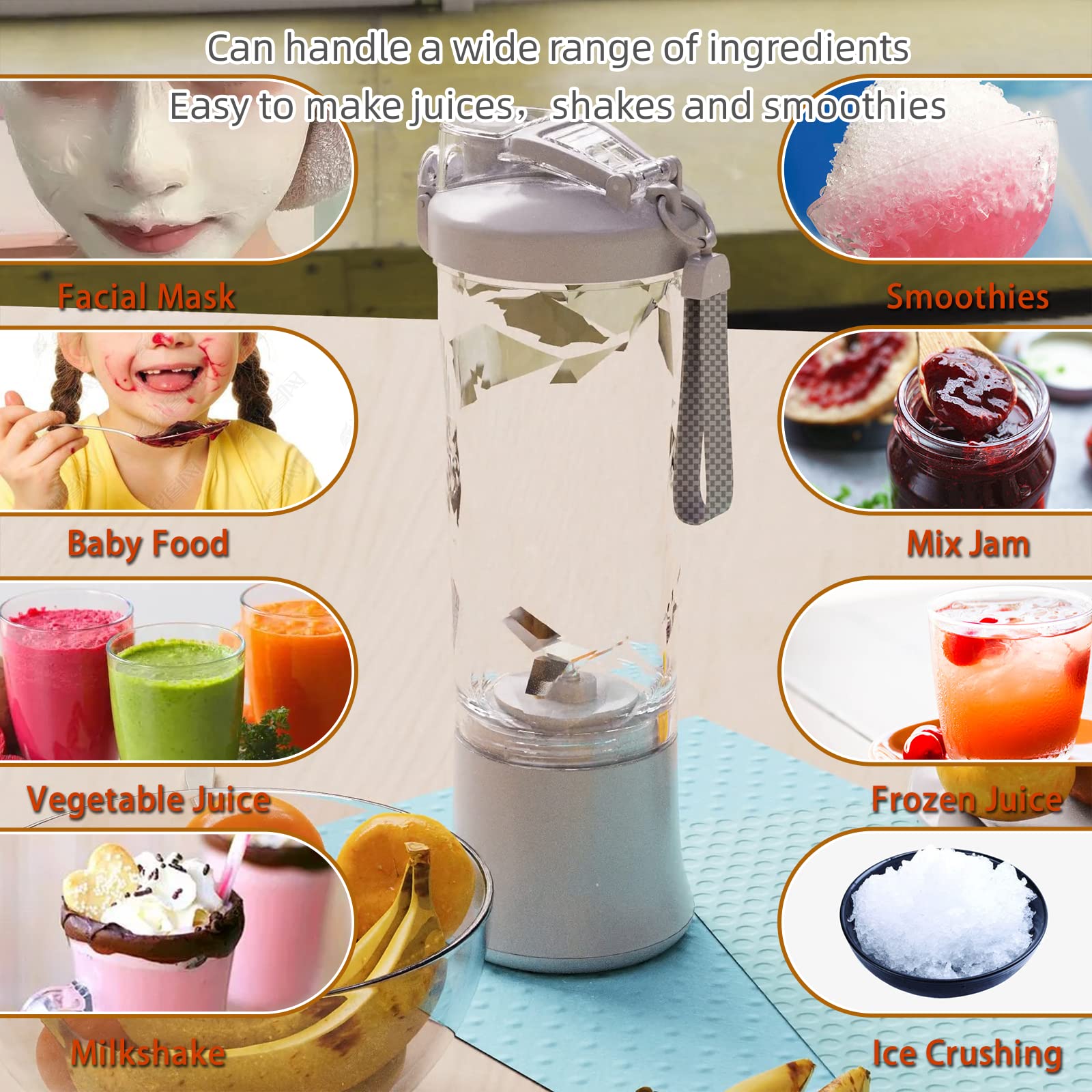 Portable Blender, Personal Blender for Shakes and Smoothies, Mini Blender 20 Oz with 6 Blades (Black)