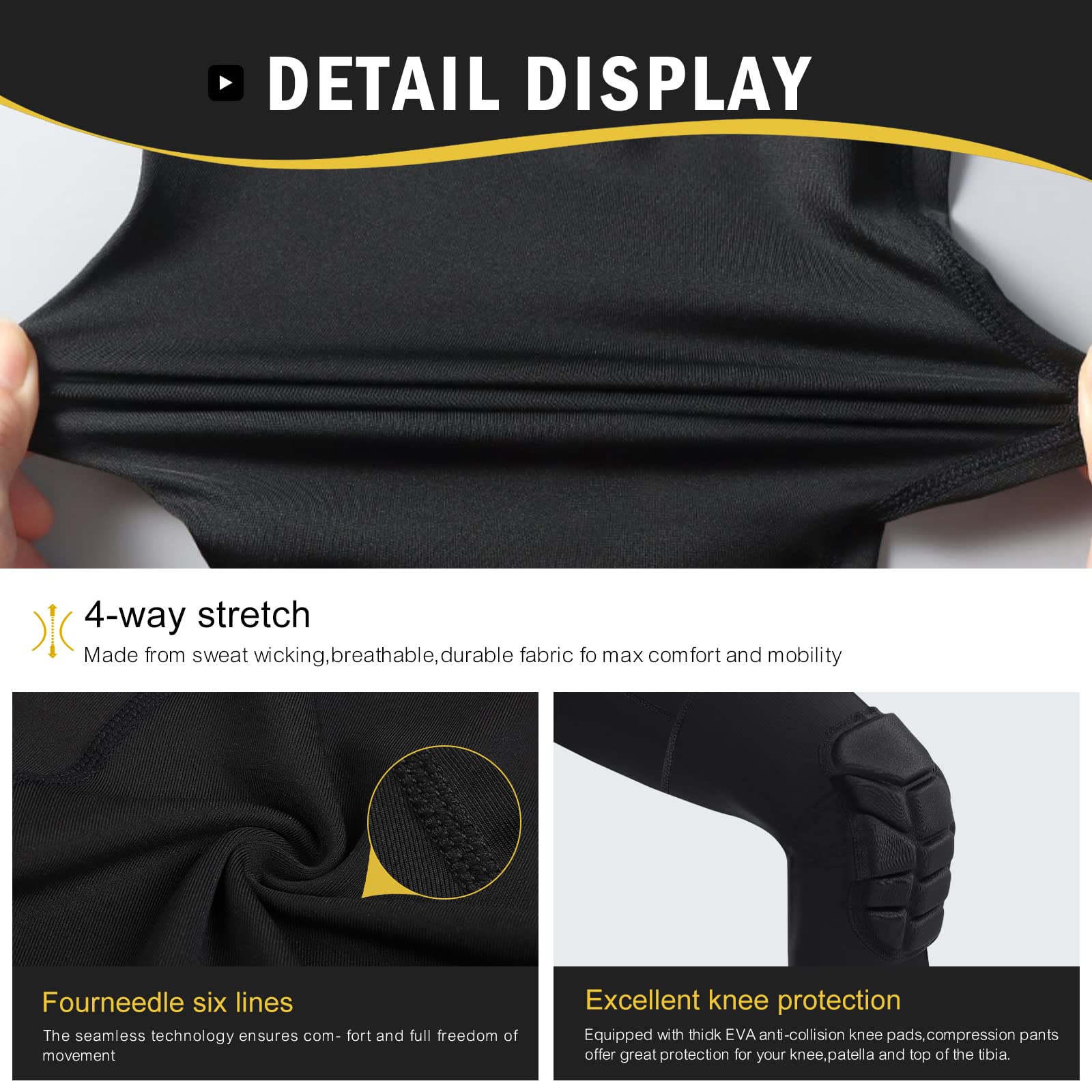Blaward Mens Boys Compression Pants with Knee Pads 3/4 Capri Sport Tights Basketball Athletic Base Layer Workout Leggings