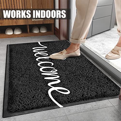Fireosma Doormat, Outdoor Indoor Welcome mat, Durable Non-Slip Easy to Clean Front Doormat, Entrance Rectangular Doormat, for high Traffic Areas (30" x 17.5", Black)
