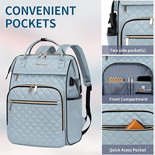 EMPSIGN Laptop Backpack for Women 17 Inch Travel Backpack, Large Capacity 40L Compuer Quilted Backpack Purse, Waterproof Stylish Business College Backpack with USB Port, Quilted Blue