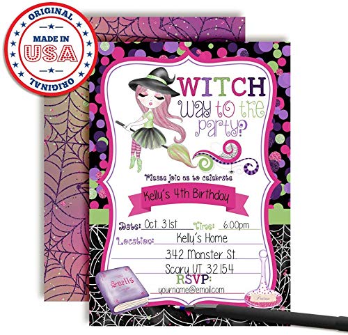 Fancy Halloween Witch Halloween Birthday Party Invitations, 20 5x7 Fill In Cards with Twenty White Envelopes by AmandaCreation