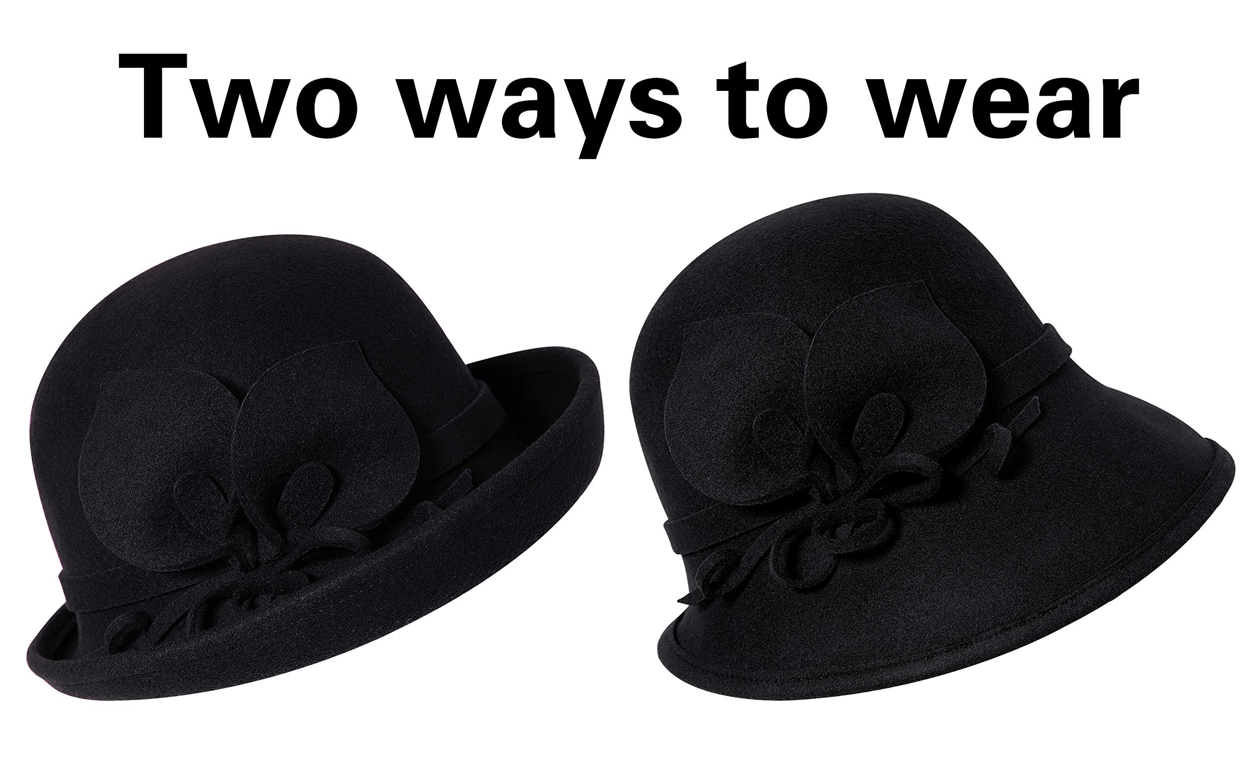 Bienvenu 1920 Vintage Cloche Bucket Hat Women Church Derby Party 100% Wool Hat,Black