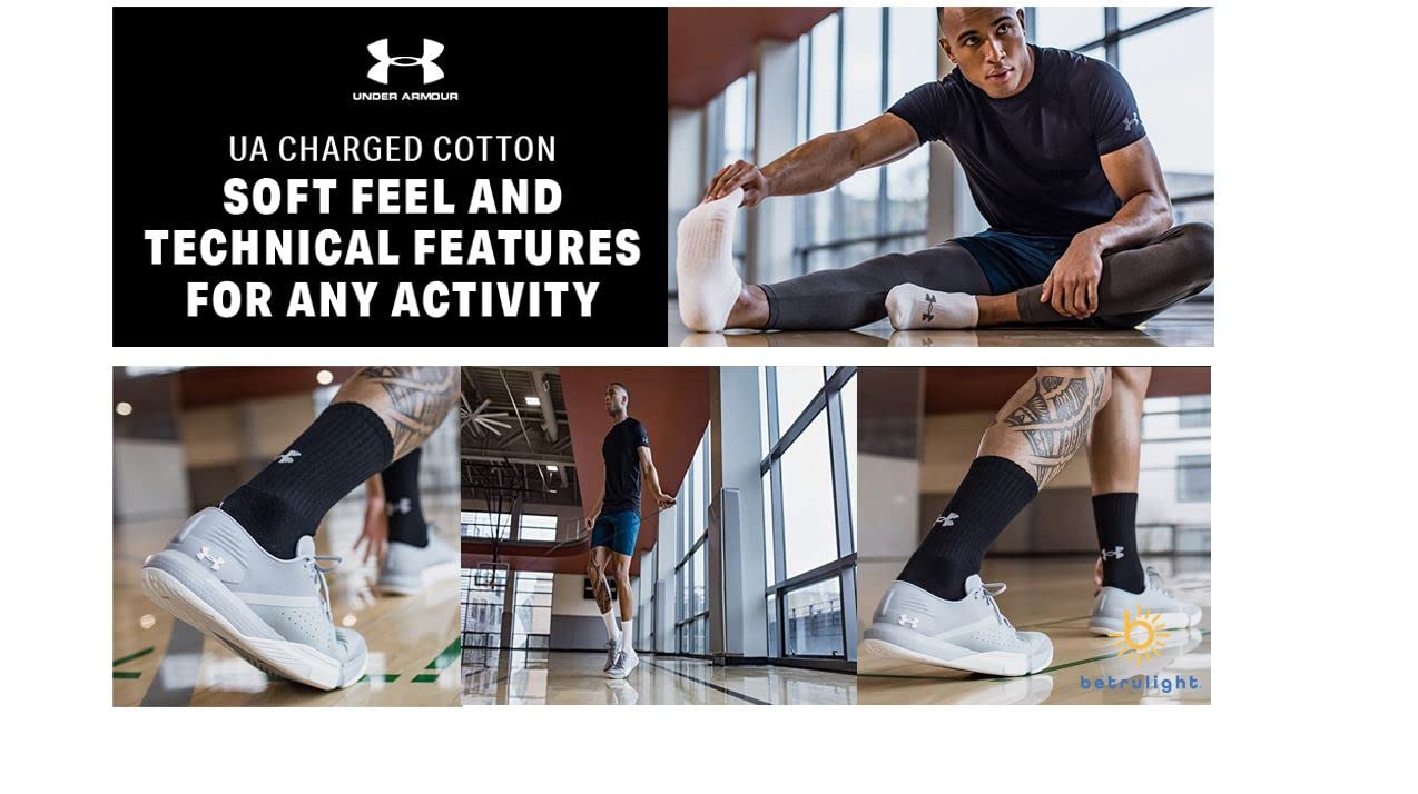 BETRULIGHT - Crew Socks for Men Comfort High-impact Under Armour UA Performance Crew Socks (6 Pairs) Size 4-8.5 - (Medium - White)