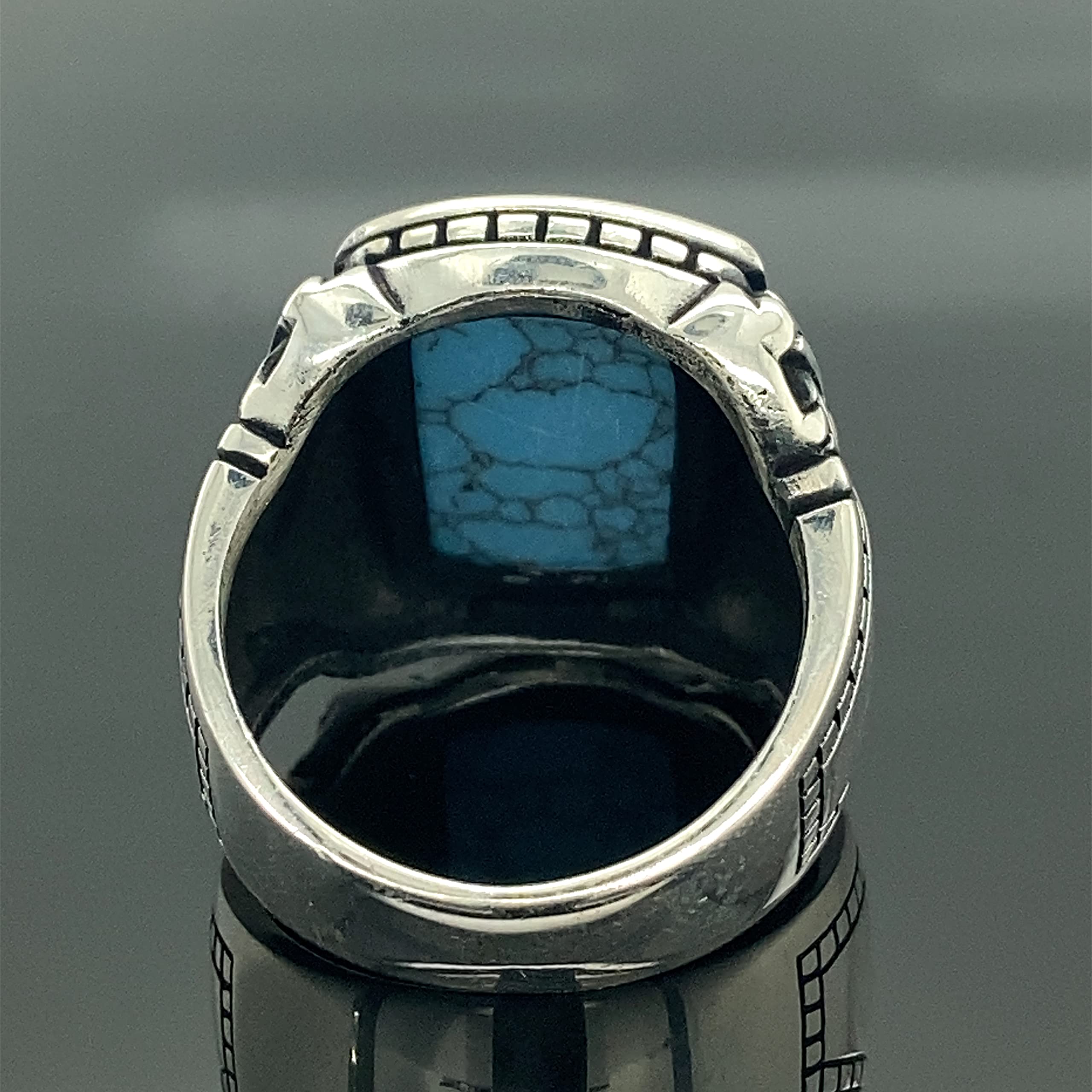 Men Handmade Silver Ring, Turquoise Stone, Natural Turquoise Gemstone Ring, Handcrafted Ottoman Men Ring, Gift for Him