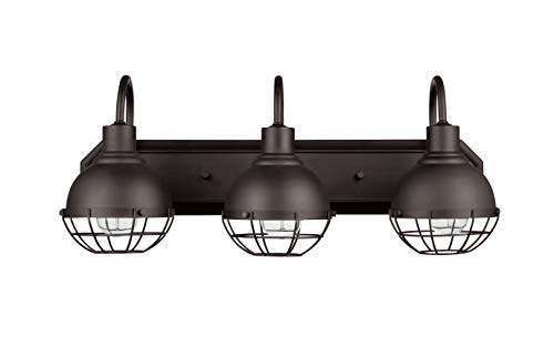 Globe Electric 51620 Eli 3-Light Caged Vanity Light, Dark Bronze, Bulbs Included, 220 Lumen