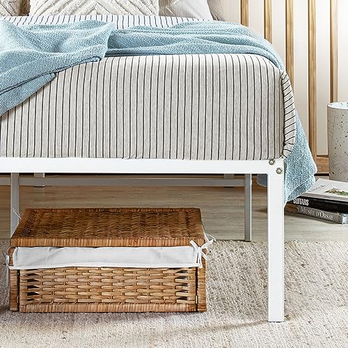 Best Price Mattress 18 Inch Metal Platform Bed Frame, Heavy Duty Steel Slats, White, Full