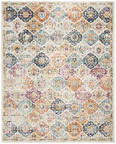 SAFAVIEH Madison Collection Area Rug - 9' x 12', Cream & Multi, Boho Chic Distressed Design, Non-Shedding & Easy Care, Ideal for High Traffic Areas in Living Room, Bedroom (MAD611B)