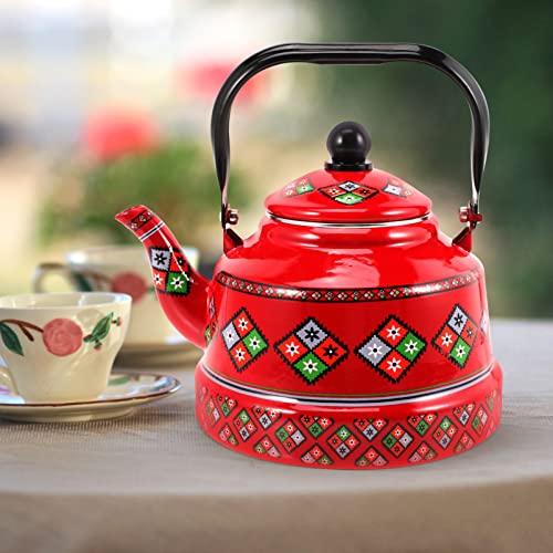 Enamel Teakettle Stainless Steel Teapot Stovetop Water Boiler Kettle 2.5l Enameled Tea Serving Pot No Whistling Kettle for Home Kitchen Cookware Red