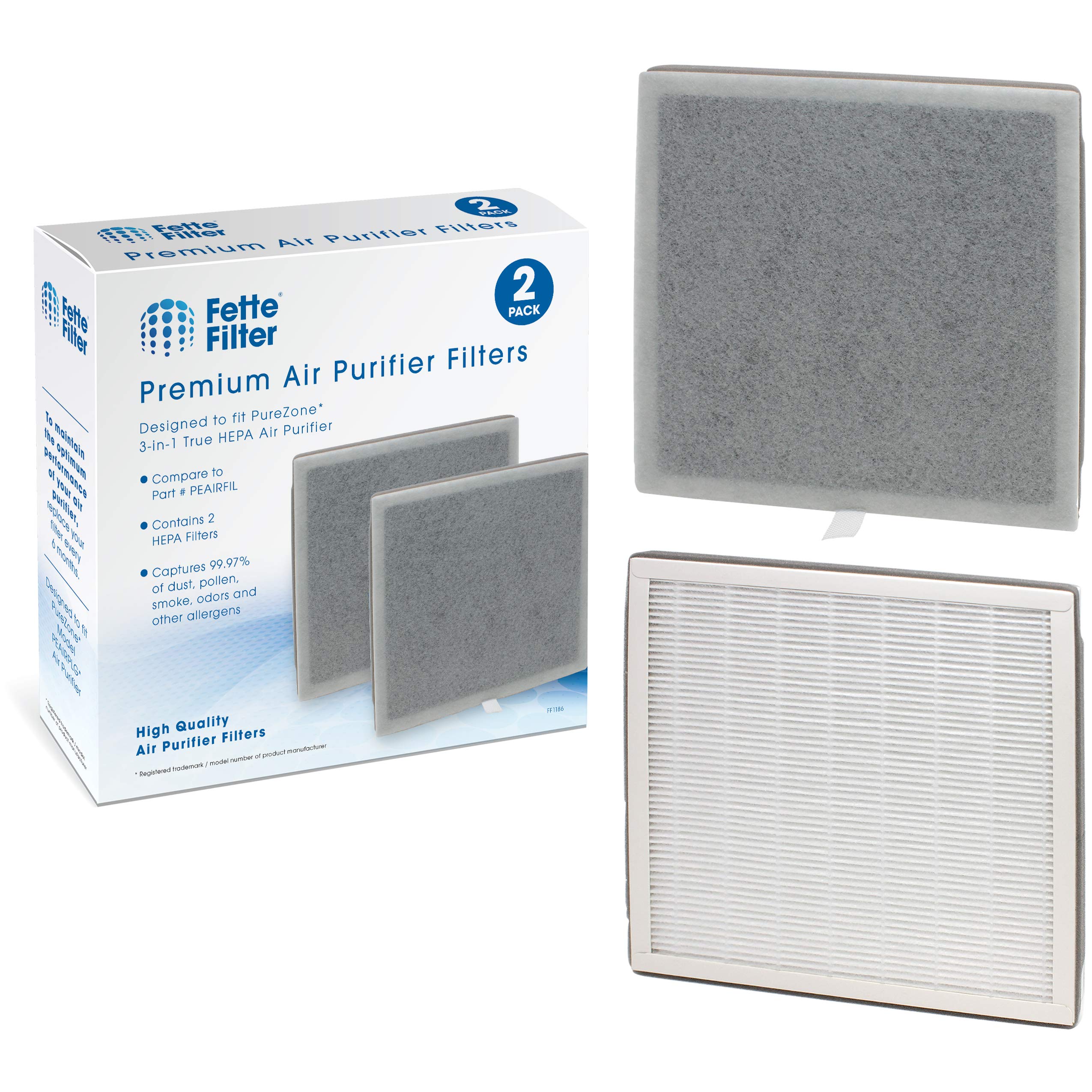 Fette Filter -3-in-1 Replacement Filter Compatible with Pure Enrichment PureZone Air Purifier Compare to Part # PEAIRFIL (2-PACK)