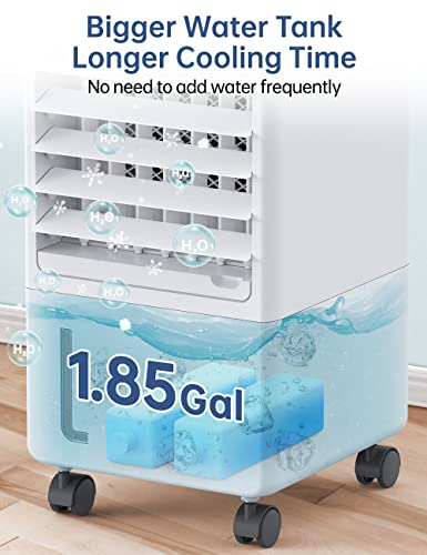 Evaporative Air Cooler, AOLOS Room Air Conditioner Fan, 3 IN 1 Portable Air Cooler w/Remote, 3 Speeds, 1.85-Gal, 7H Timer & 40°Auto Oscillation, Air Conditioner Portable for Room Garage Office