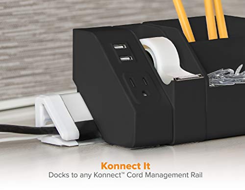 Bostitch Office Bostitch Konnect Desktop Power Hub with 2 USB & Outlet Phone Charger - Compatible with iPhone, Android, iPad, Tablets and More (KT-POWER-BLK)