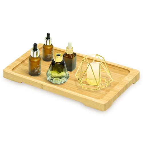 Natural Bamboo Vanity Tray, KMOTASUO Slip-Resistant Bathroom Counter Tray Toilet Tank Tray, Bamboo Tray for Bathroom Storage Tissue Soap Towel Toiletries,12.6 x 7 x 0.8 inches