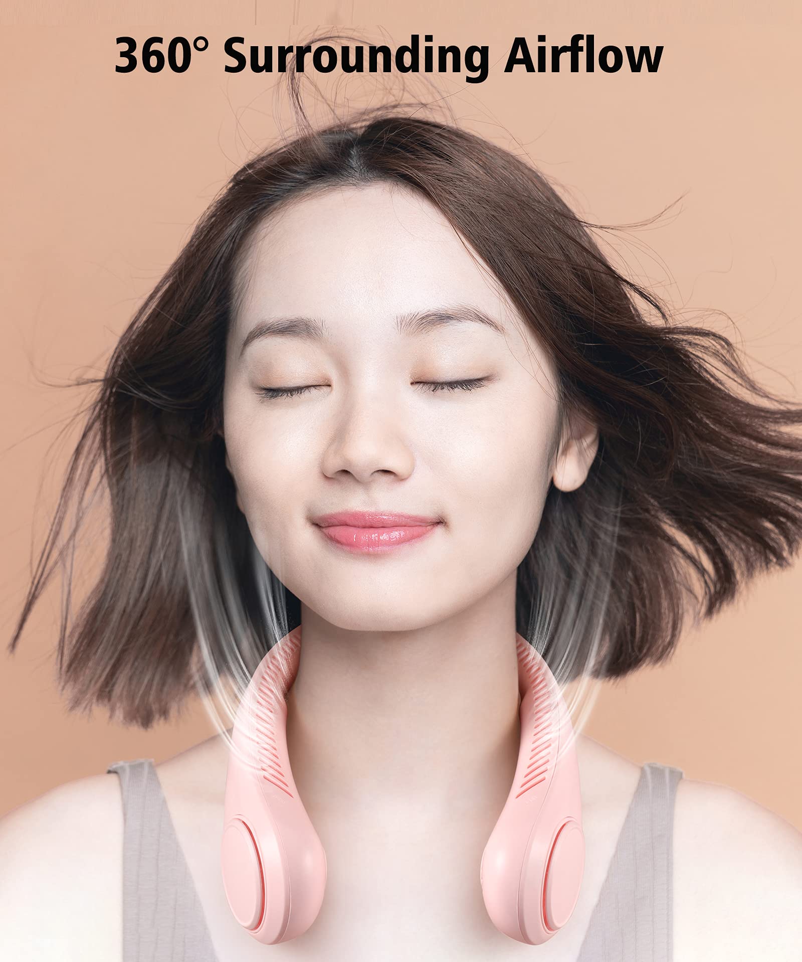HonHey Personal Neck Fan, Bladeless Portable Neck Fan with 5000mAh Rechargeable Battery Operated and 3 Adjustable Speed, Adjustable Hands Free Fan, 360°Wearable Fan for Working/Outdoor/Travelling (GREEN)