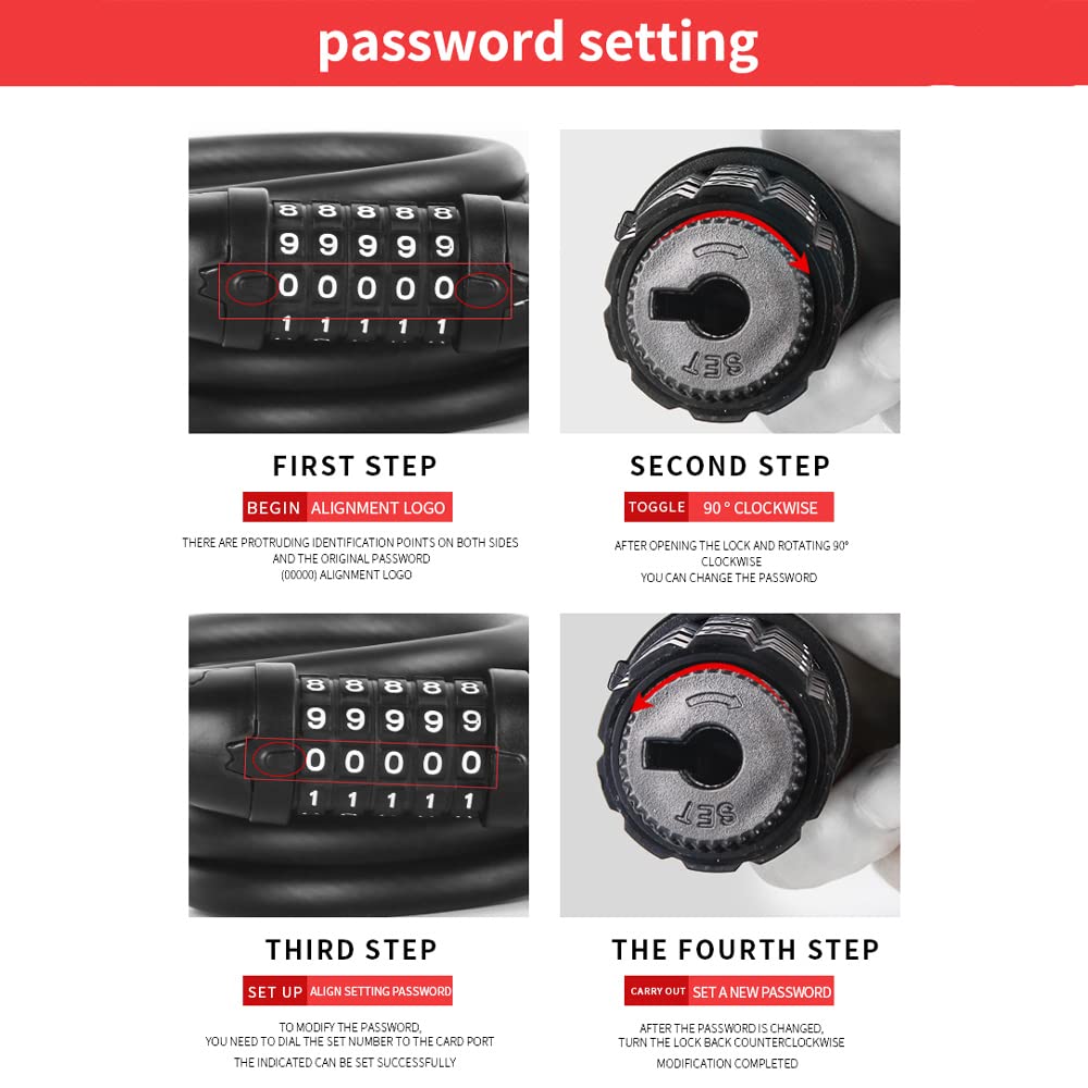 AZPINGPAN Anti-Theft Code Bike Lock Cable, High Security 5 Digit Resettable Combination Coiling Bike Cable Locks, Bicycle Cable Lock for Bicycle Outdoors, Bicycle Accessory