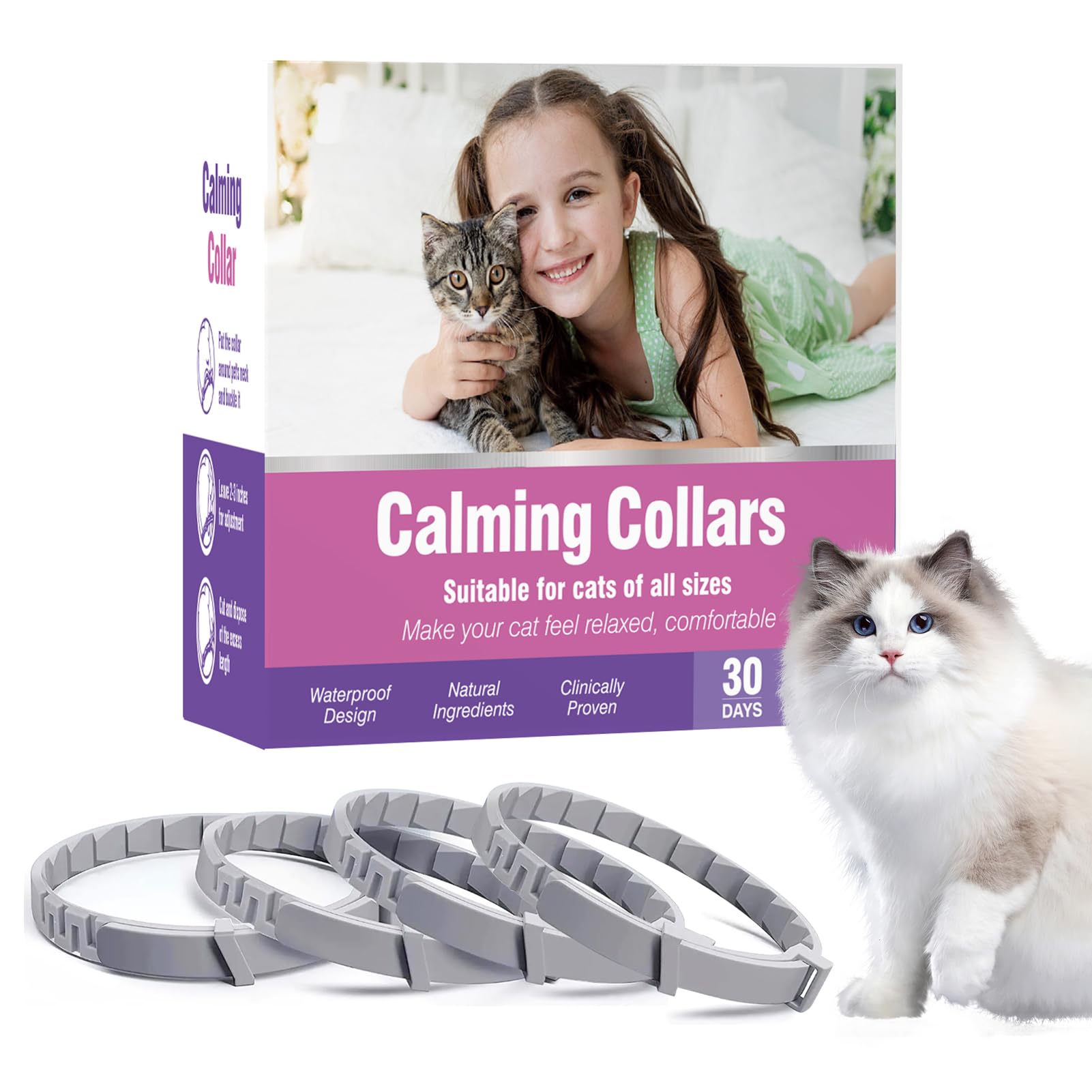 Calming Collar for Cats Anxiety Calming Cat Collars Relief Stress Pheromone Collar for Cats Comfort Cat Calm Collars Adjustable Soother Cats Calming Collars Lasts 30 Days Cats Calming Collar 4 Pack