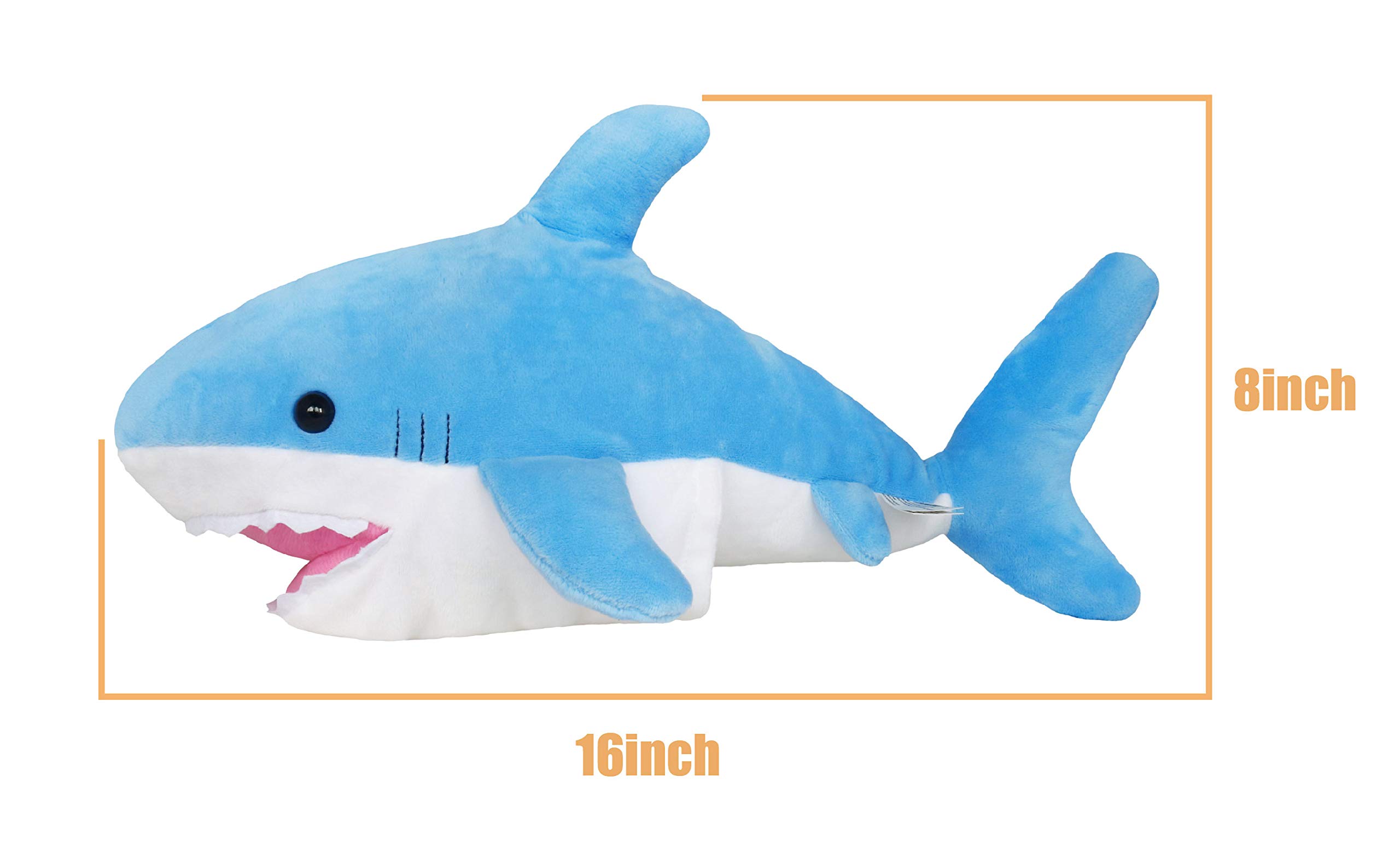 ICE KING BEAR Cute Blue Plush Shark Hand Puppet - Stuffed Animal Toy - 14 Inches Long