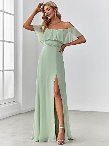 Ever-Pretty Womens Ruffle Sleeves Plus Size Sparkle Tulle Summer Wedding Guest Dress Mint Green US16