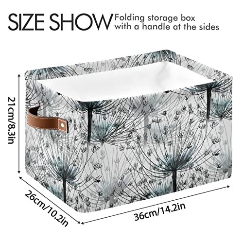 Nature Flowers Leaves Storage Basket Set of 2 Large Fabric Dandelion Storage Basket Bins Box Cube with Handles Collapsible Closet Shelf Clothes Organizer Basket for Nursery Bedroom