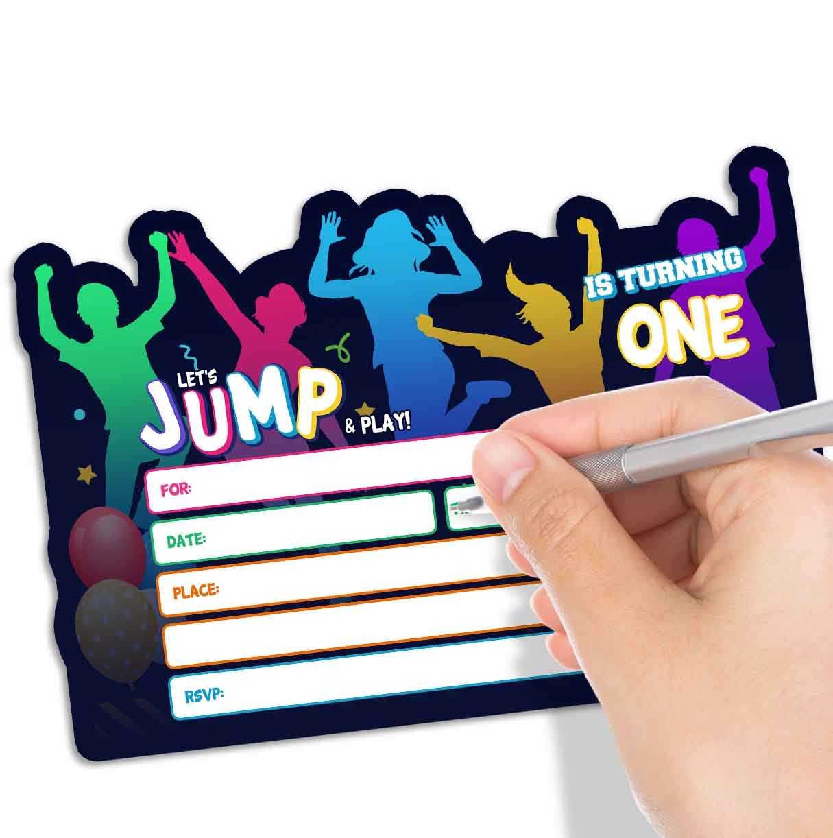 Simimi art 1st Bounce House or Jumping Theme Birthday Party Invitations - Trampoline Jump Birthday Invite - Trampoline Birthday Party - 30 Cards + 30 Envelopes