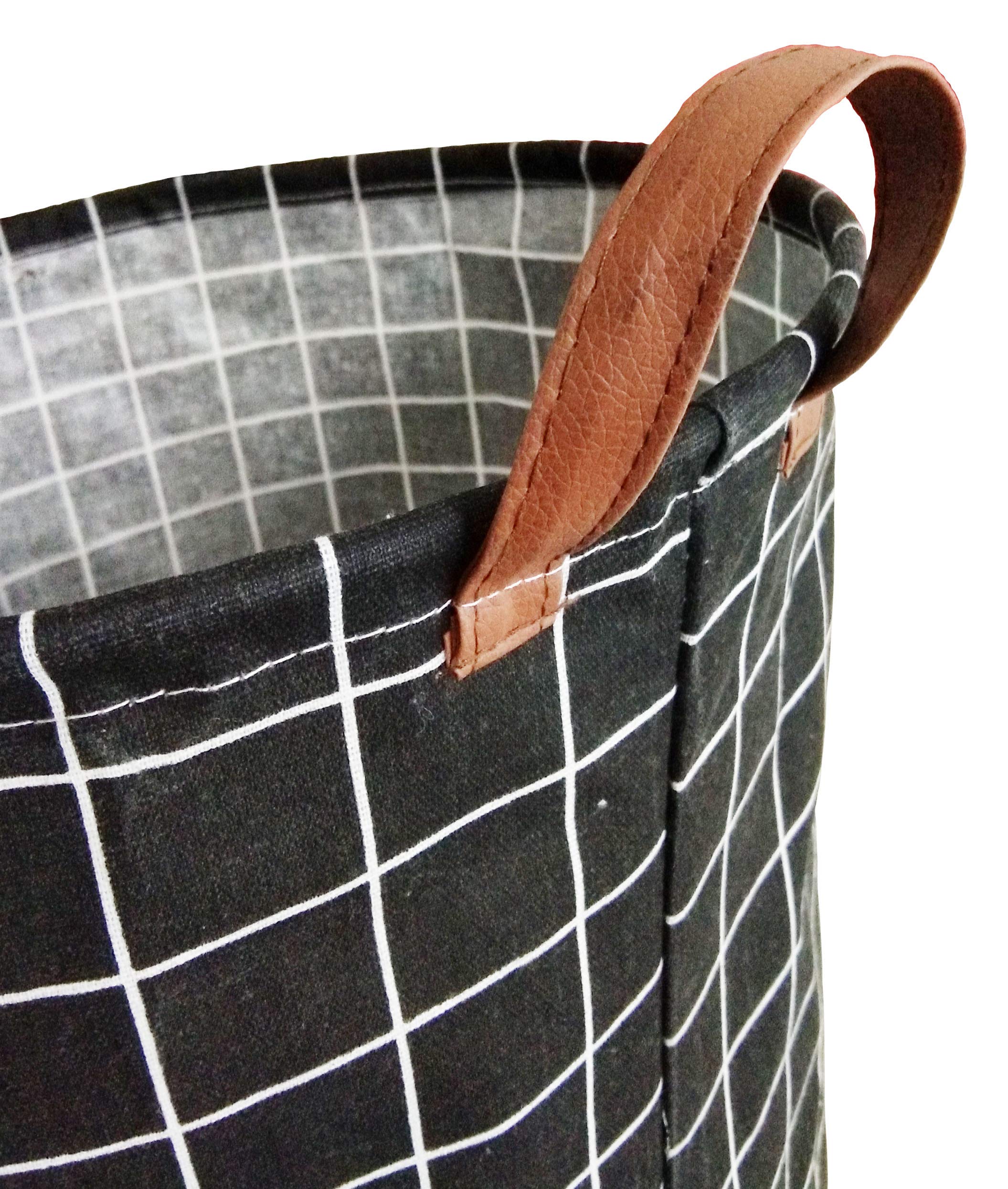 BOOHIT Cotton Fabric Storage Bin,Collapsible Laundry Basket-Waterproof Large Storage baskets,Toy Organizer,Home Decor(Black plaid)