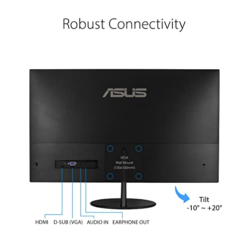 ASUS VL249HE 23.8” Eye Care Monitor, 1080P Full HD, 75Hz, IPS, Adaptive-Sync/FreeSync, Eye Care, HDMI VGA, Frameless Slim Design, VESA Wall Mountable